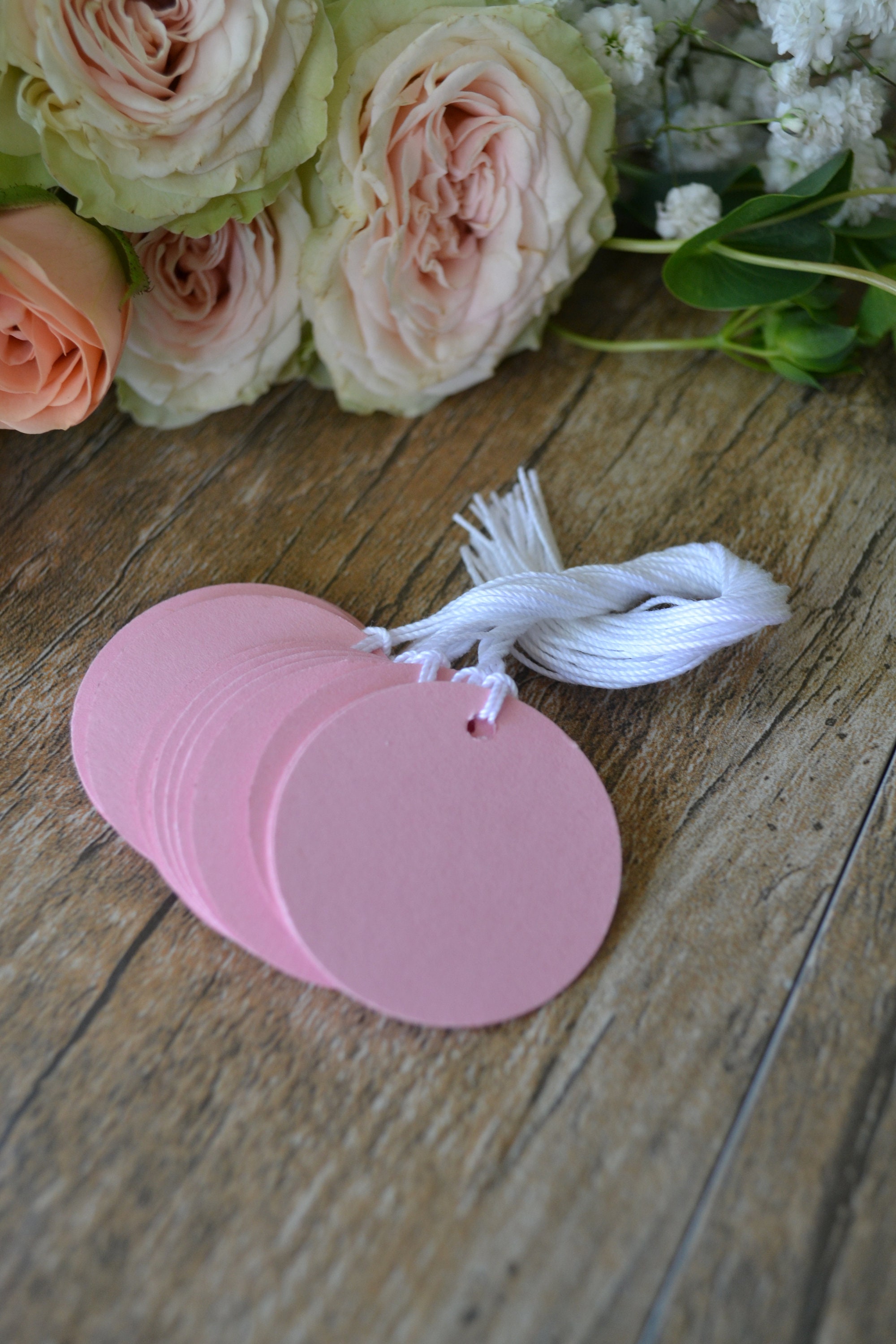 Baby Pink Circle Tags With String, Baby Pink Price Tags, Baby Pink ...