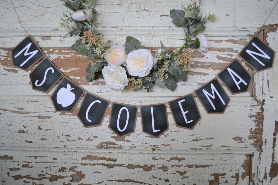 Teacher Classroom Banner, Custom Teacher Name Banner, Chalkboard Shabby ...