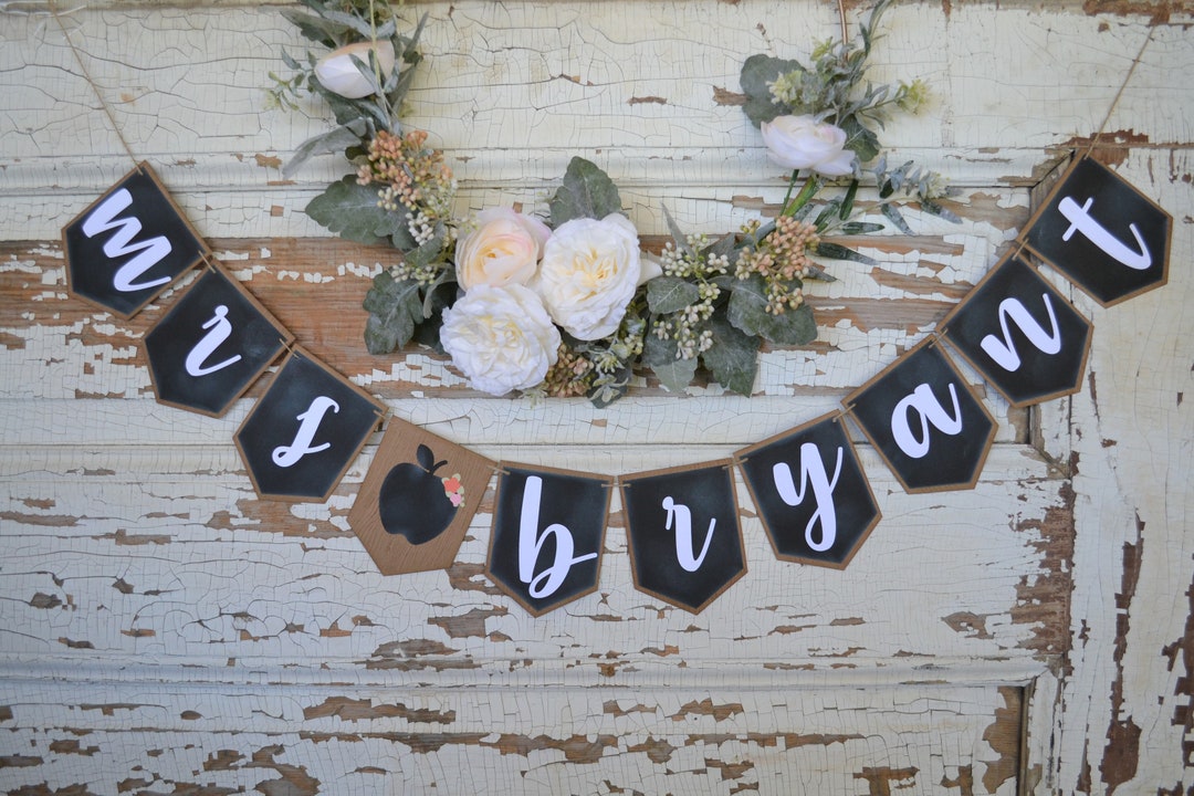 Teacher Classroom Banner, Custom Teacher Name Banner, Chalkboard Shabby ...
