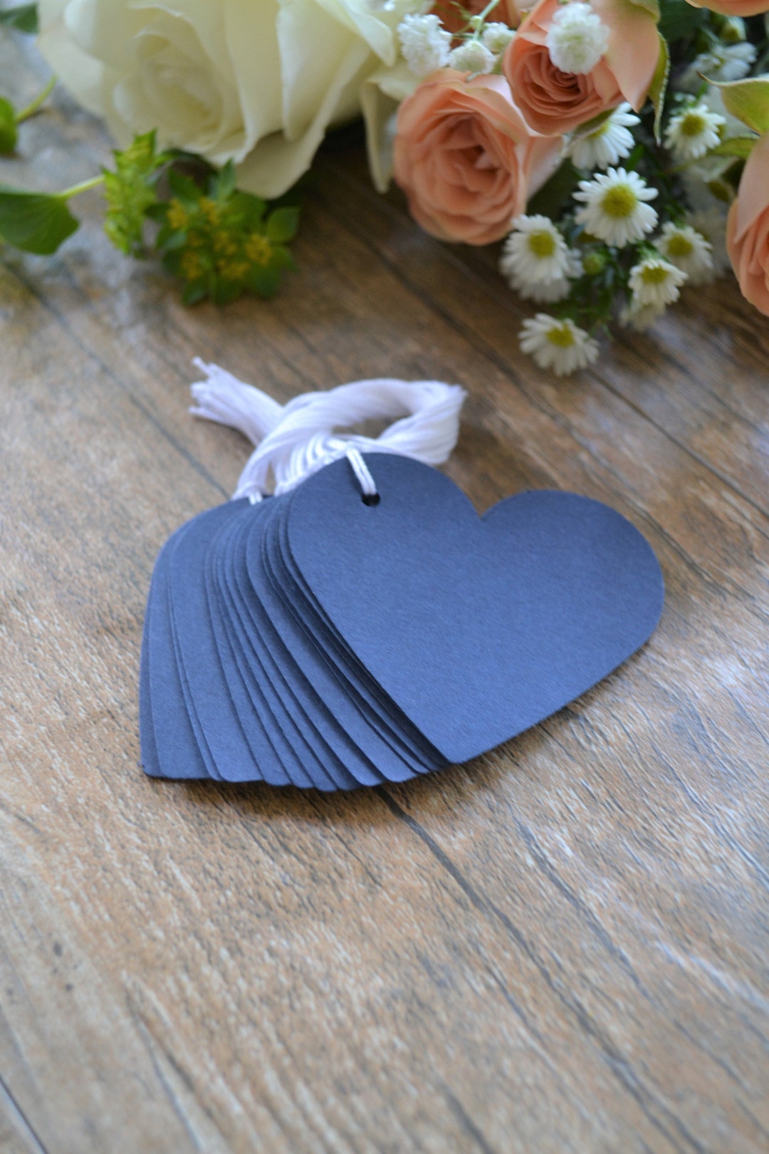 Navy Blue Heart Tags With String Navy Wedding Favor Tags - Etsy