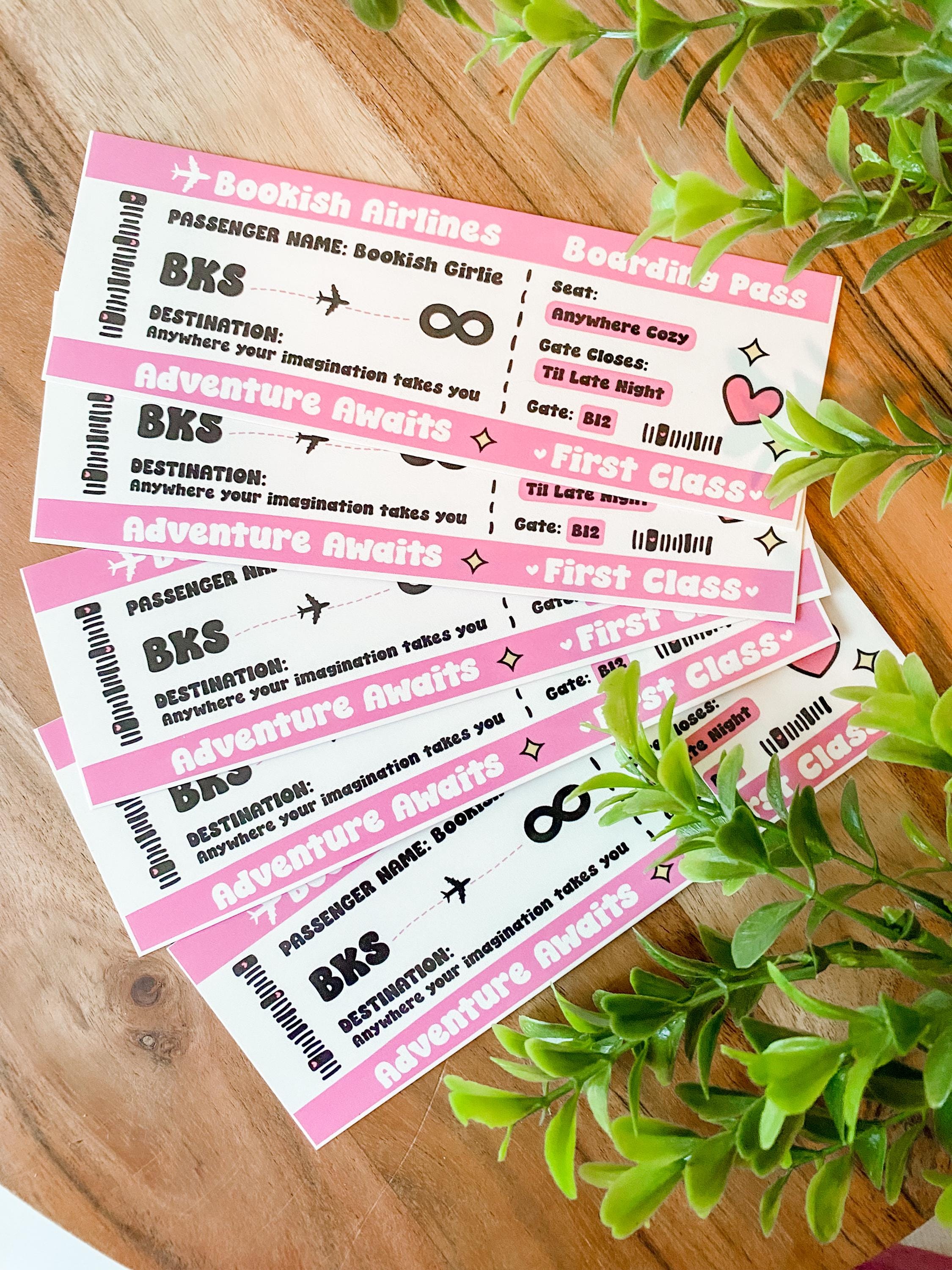 Bookish Airline Ticket Bookmark Plane Ticket Bookmark Bookish Gifts ...