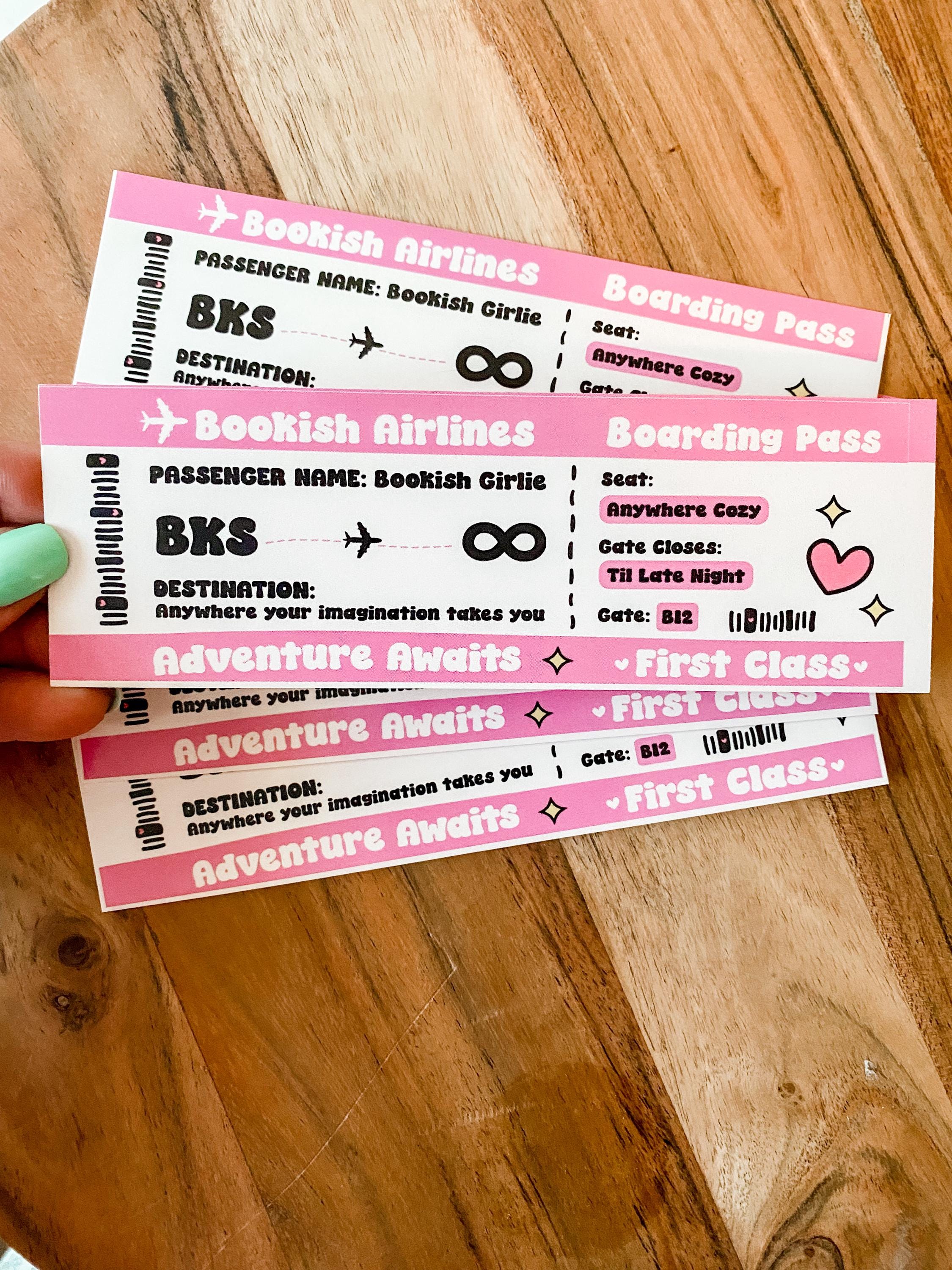 Bookish Airline Ticket Bookmark Plane Ticket Bookmark Bookish Gifts ...