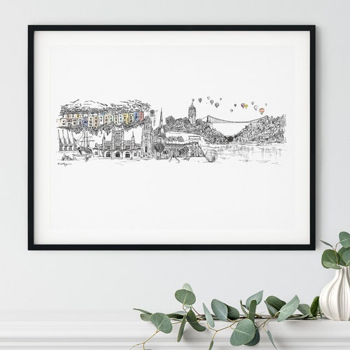 Bristol Skyline Art Print Bristol Cityscape Hand-drawn Black | Etsy UK