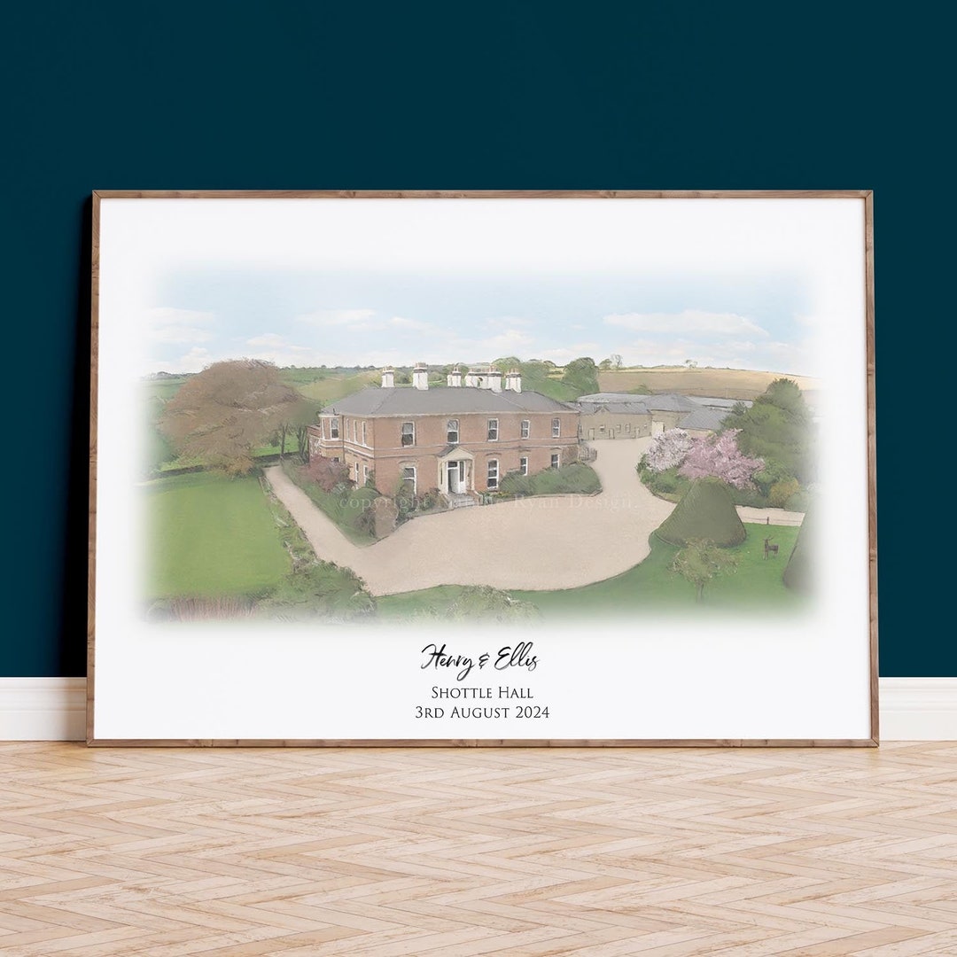 Shottle Hall Wedding Venue Illustration Print, Wedding Gift for the ...