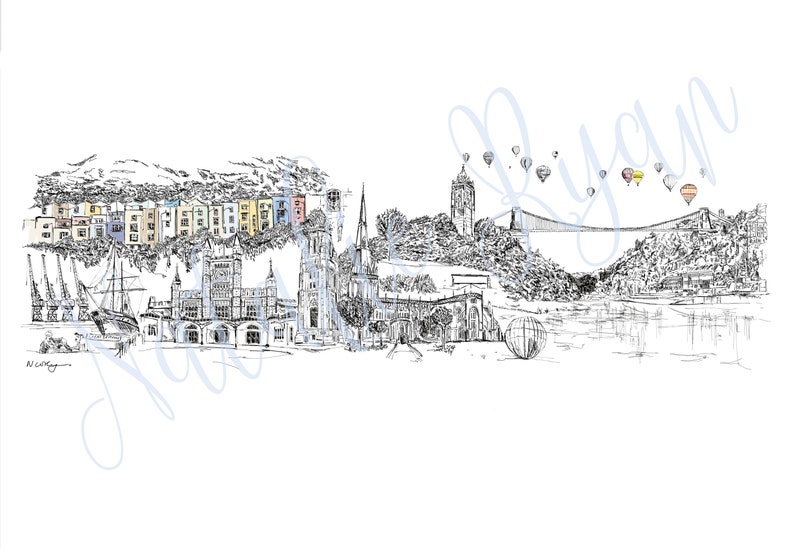 Bristol Skyline Art Print Bristol Cityscape Hand-drawn Black | Etsy UK