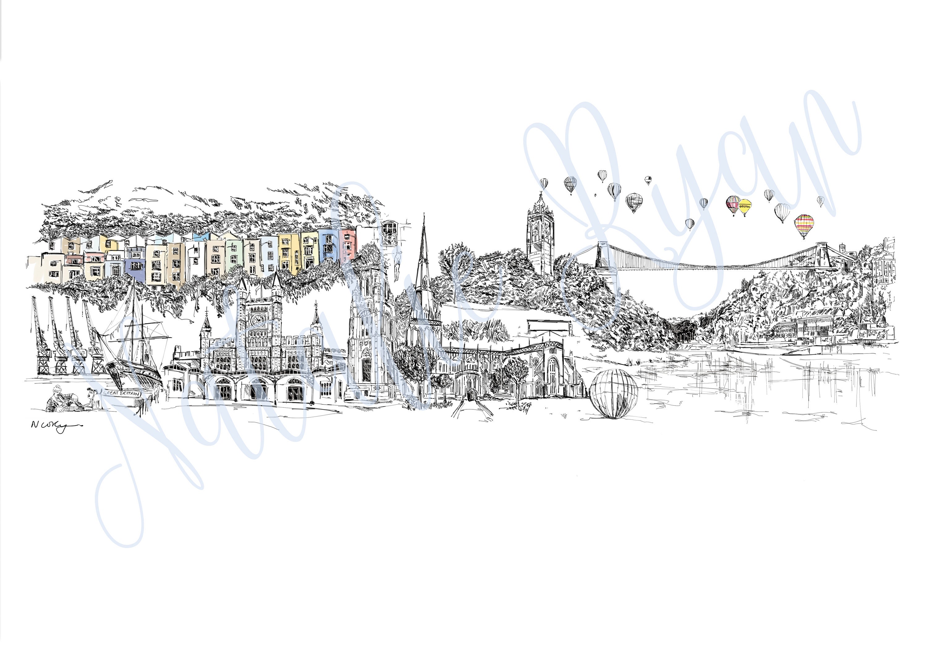 Bristol Skyline Art Print Bristol Cityscape Hand-drawn Black | Etsy UK