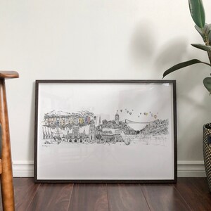 Bristol Skyline Art Print, Bristol Cityscape, Hand-drawn Black and ...