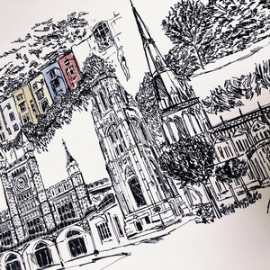 Bristol Skyline Art Print, Bristol Cityscape, Hand-drawn Black and ...