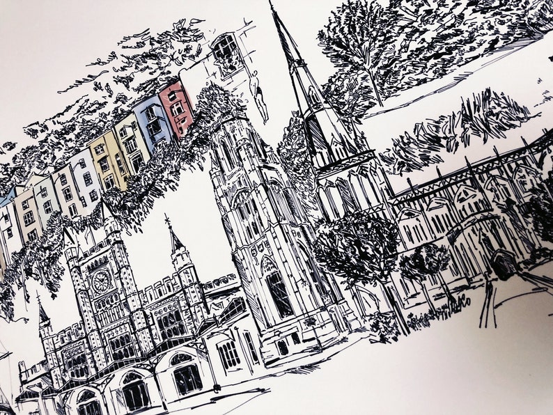 Bristol Skyline Art Print, Bristol Cityscape, Hand-drawn Black and ...