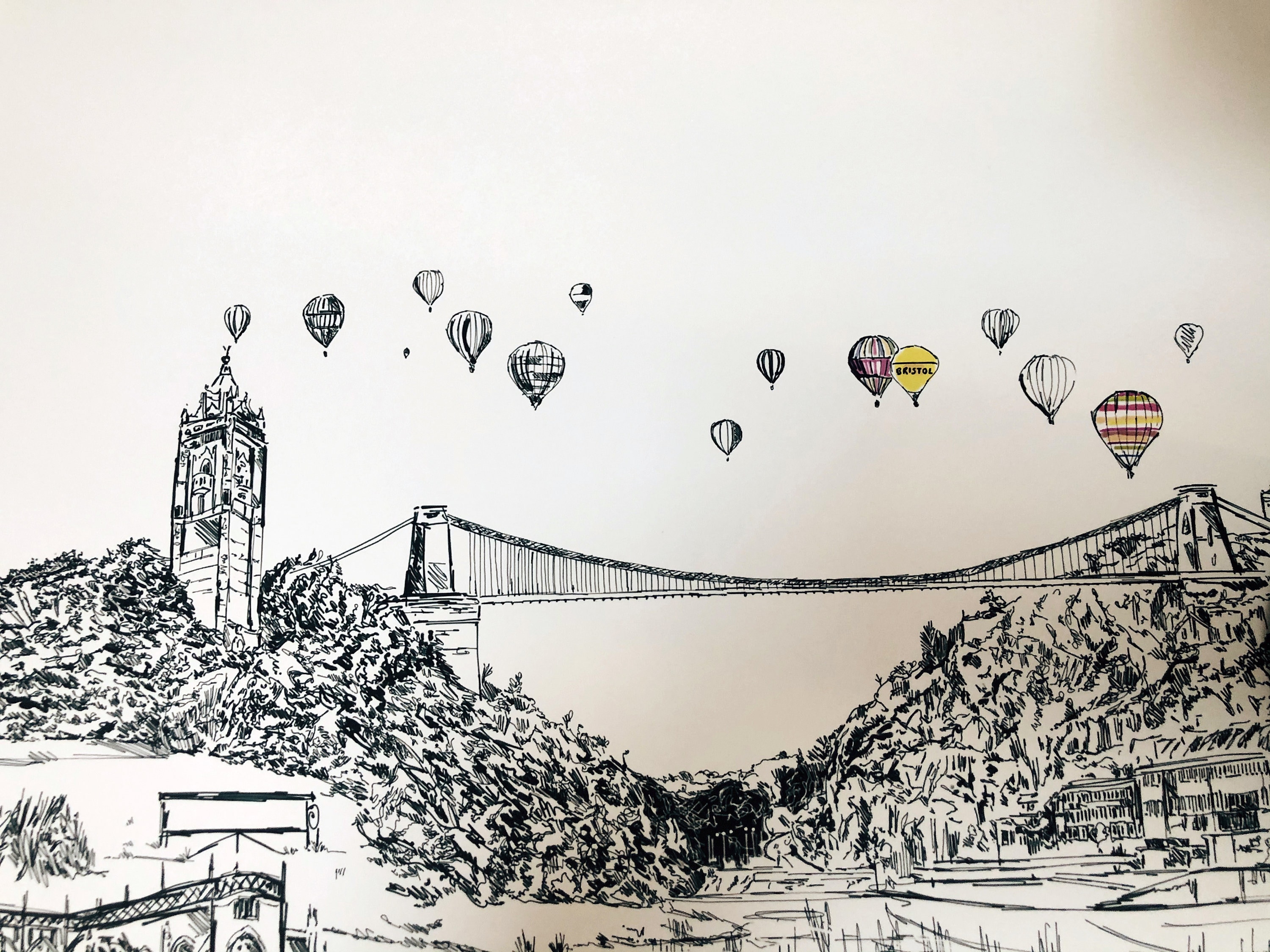 Bristol Skyline Art Print, Bristol Cityscape, Hand-drawn Black and ...
