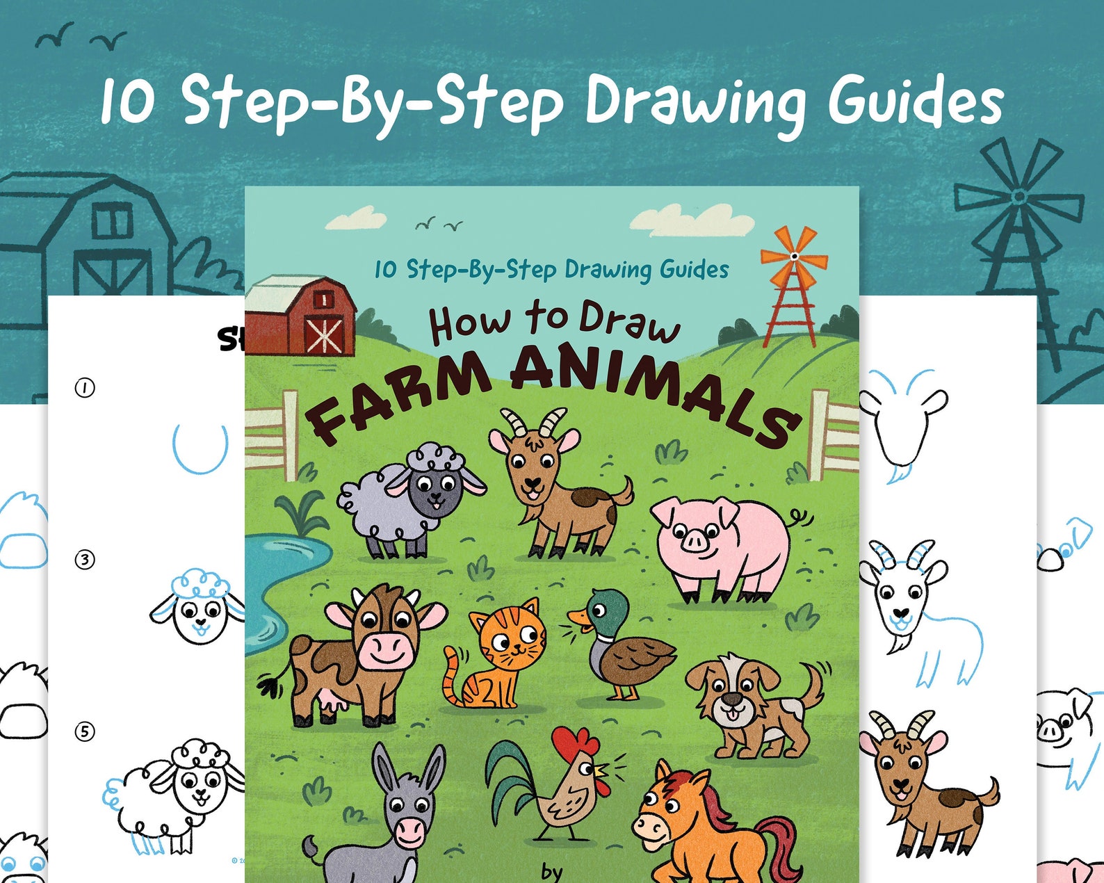 How to Draw Farm Animals | 10 Digital Step-by-step Drawing Guide Pdfs ...