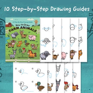 How to Draw Farm Animals | 10 Digital Step-by-step Drawing Guide Pdfs ...