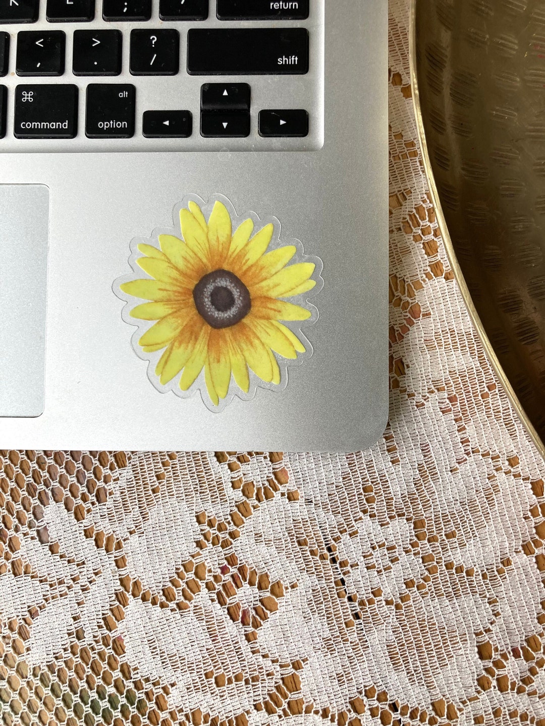 Clear Watercolor Sunflower Vinyl Waterproof Decal // Floral Laptop ...
