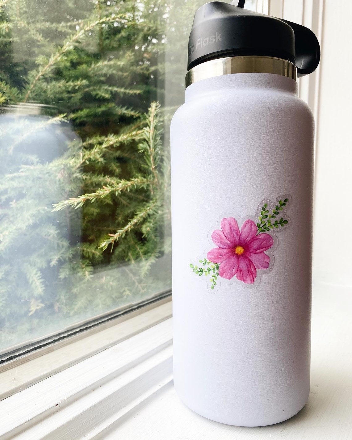 Whimsical Clear Pink Flower Watercolor Vinyl Sticker // Floral - Etsy