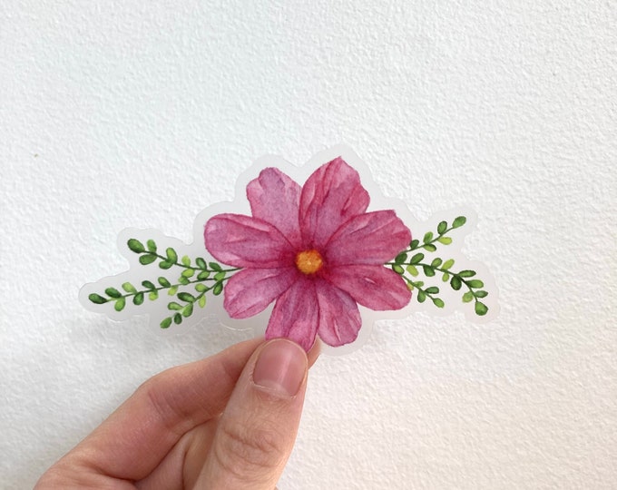 Whimsical Clear Pink Flower Watercolor Vinyl Sticker // Floral Vinyl ...