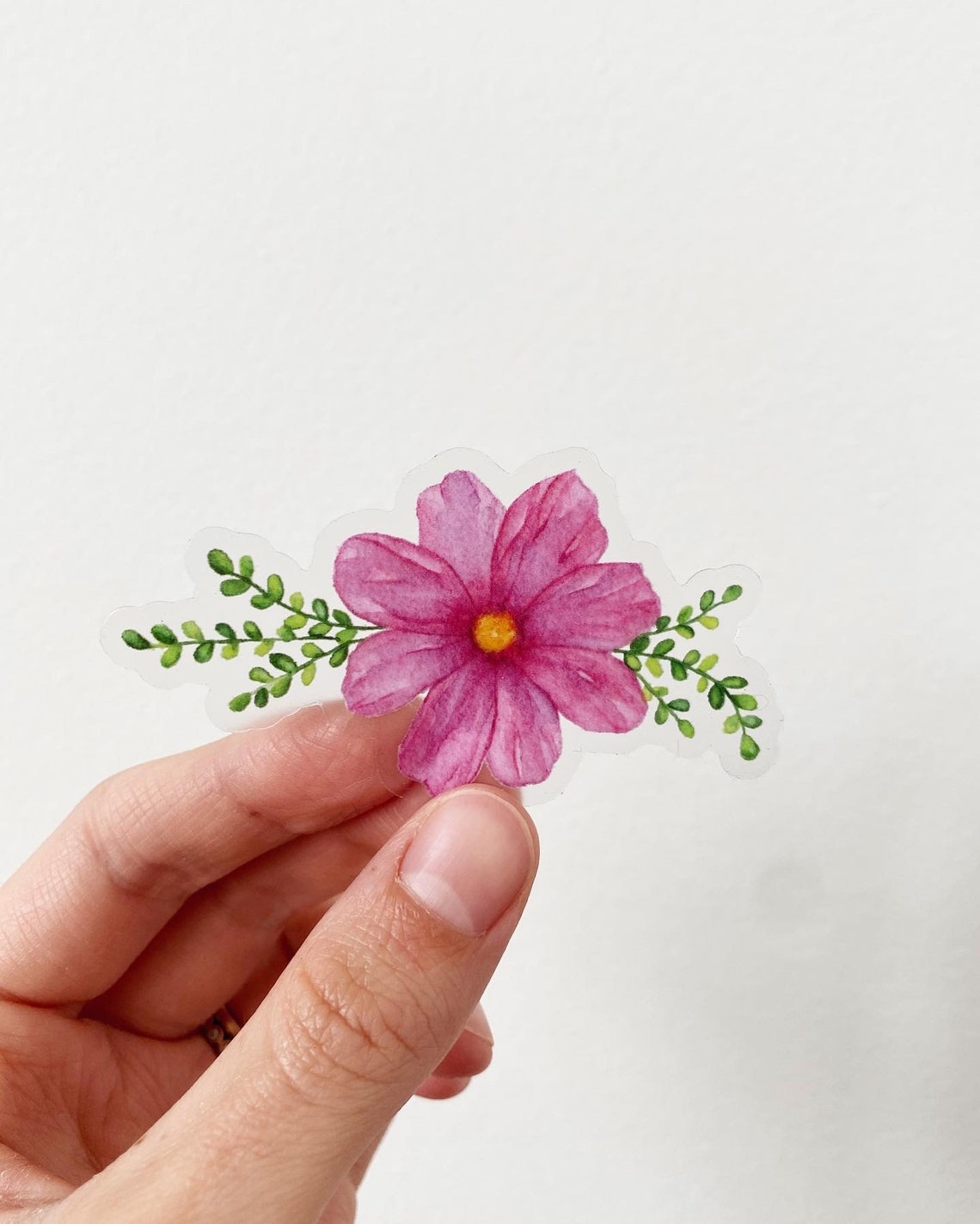 Whimsical Clear Pink Flower Watercolor Vinyl Sticker // Floral - Etsy