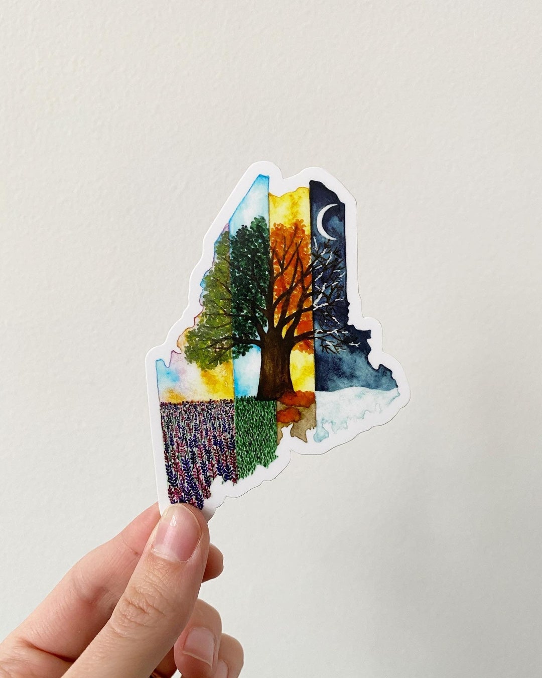 Four Seasons Maine Vinyl Die Cut Sticker // Maine Decal // Watercolor ...