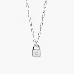 Little Silver Lock Link Chain Necklace Sterling Silver Custom Engraved ...