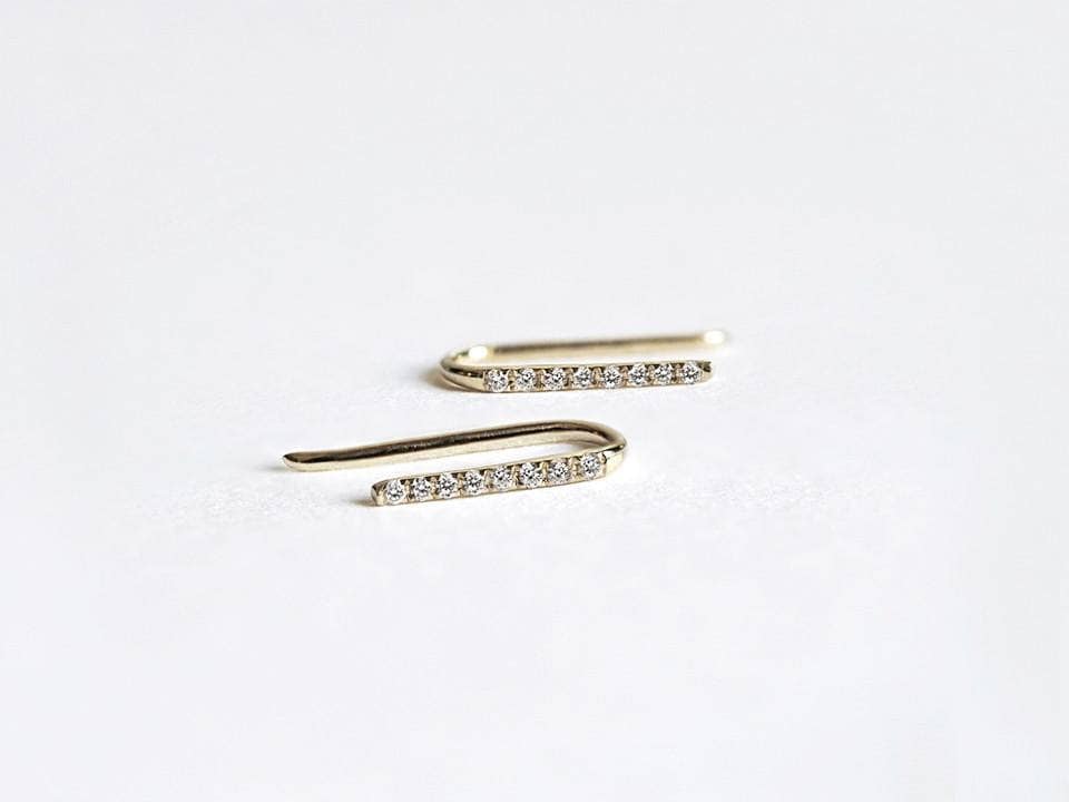 14k Gold Ear Climber With Diamonds - Tiny Diamond Bar Ear Pin - Leave ...