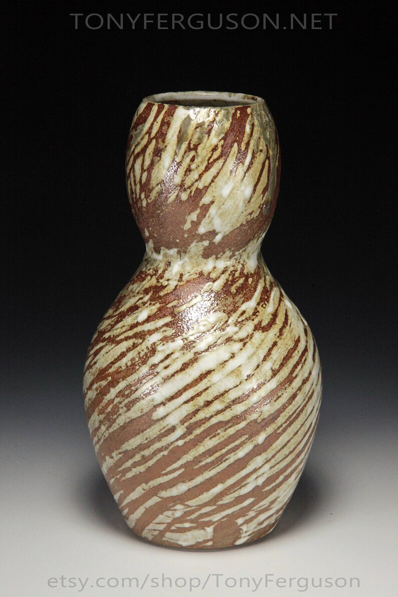 White Mishima Vase on Chocolate Stoneware Wabi Sabi - Etsy