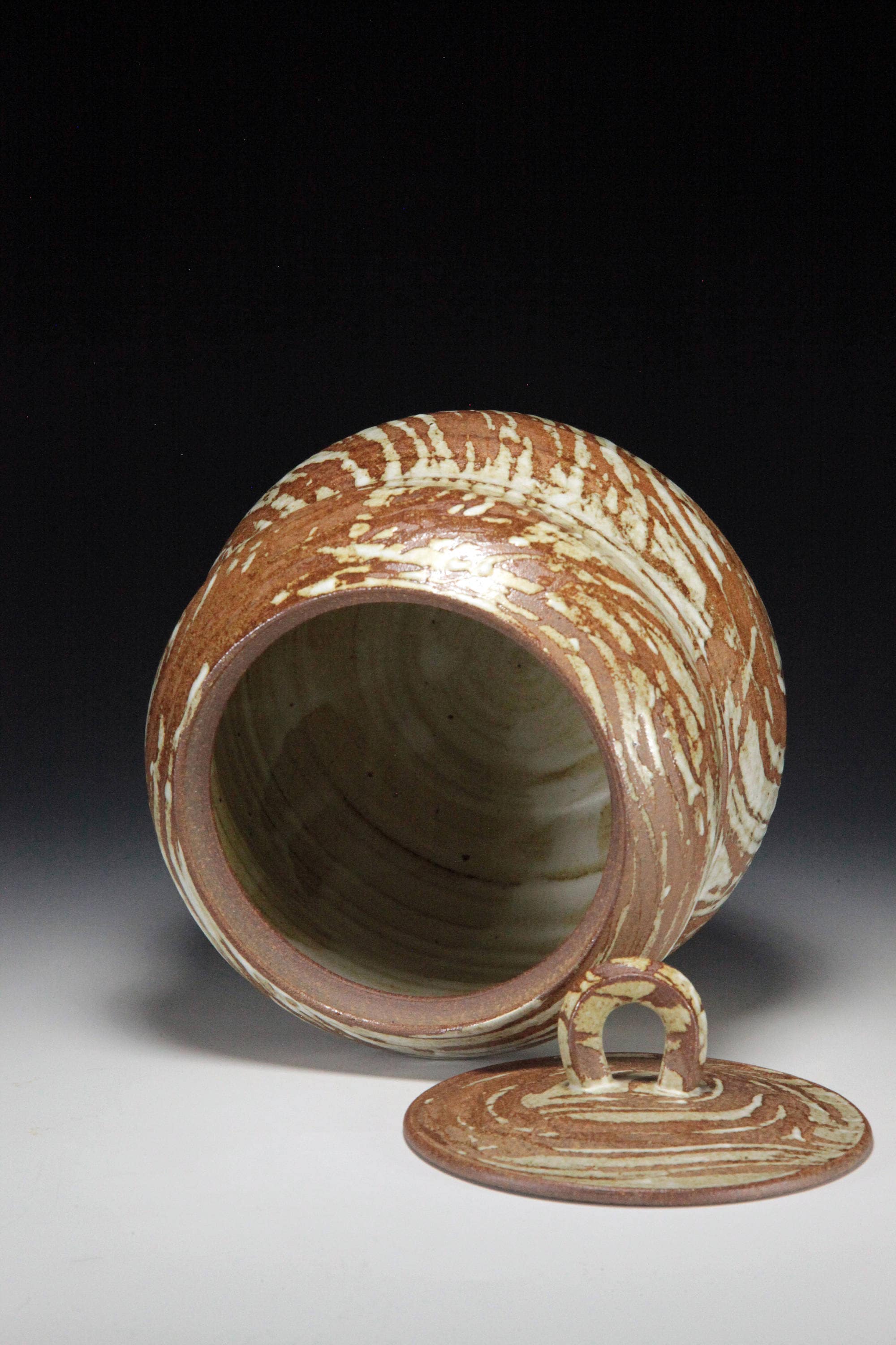 Mizusashi "water Jar" Mishima White Glaze on Chocolate Stoneware Wabi ...