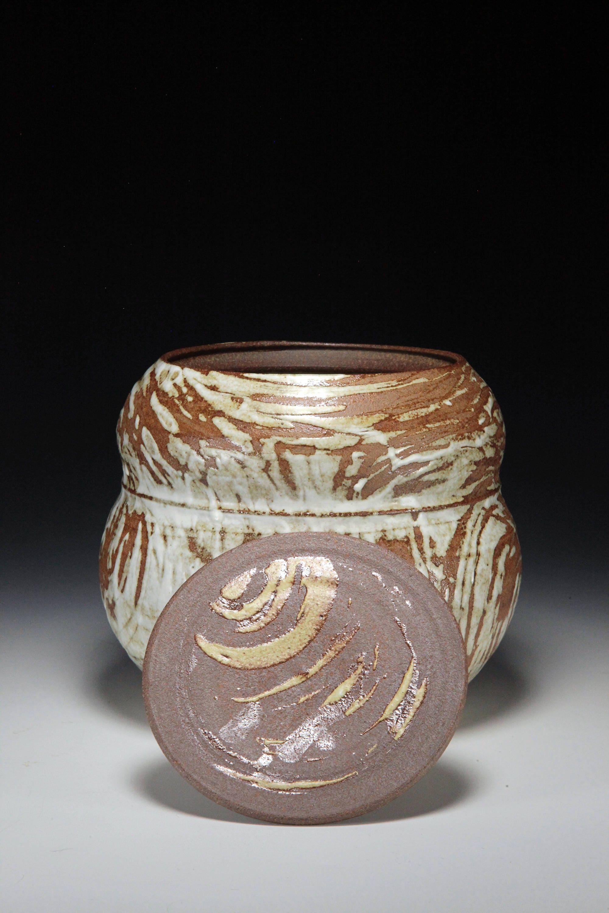 Mizusashi "water Jar" Mishima White Glaze on Chocolate Stoneware Wabi ...
