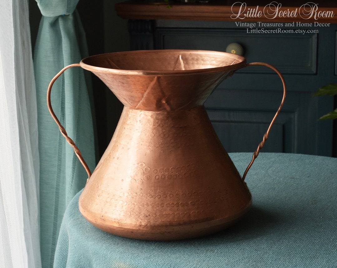 Vintage Large Copper Vase, Hammered Vase With 2 Handles, Decorative Pot ...