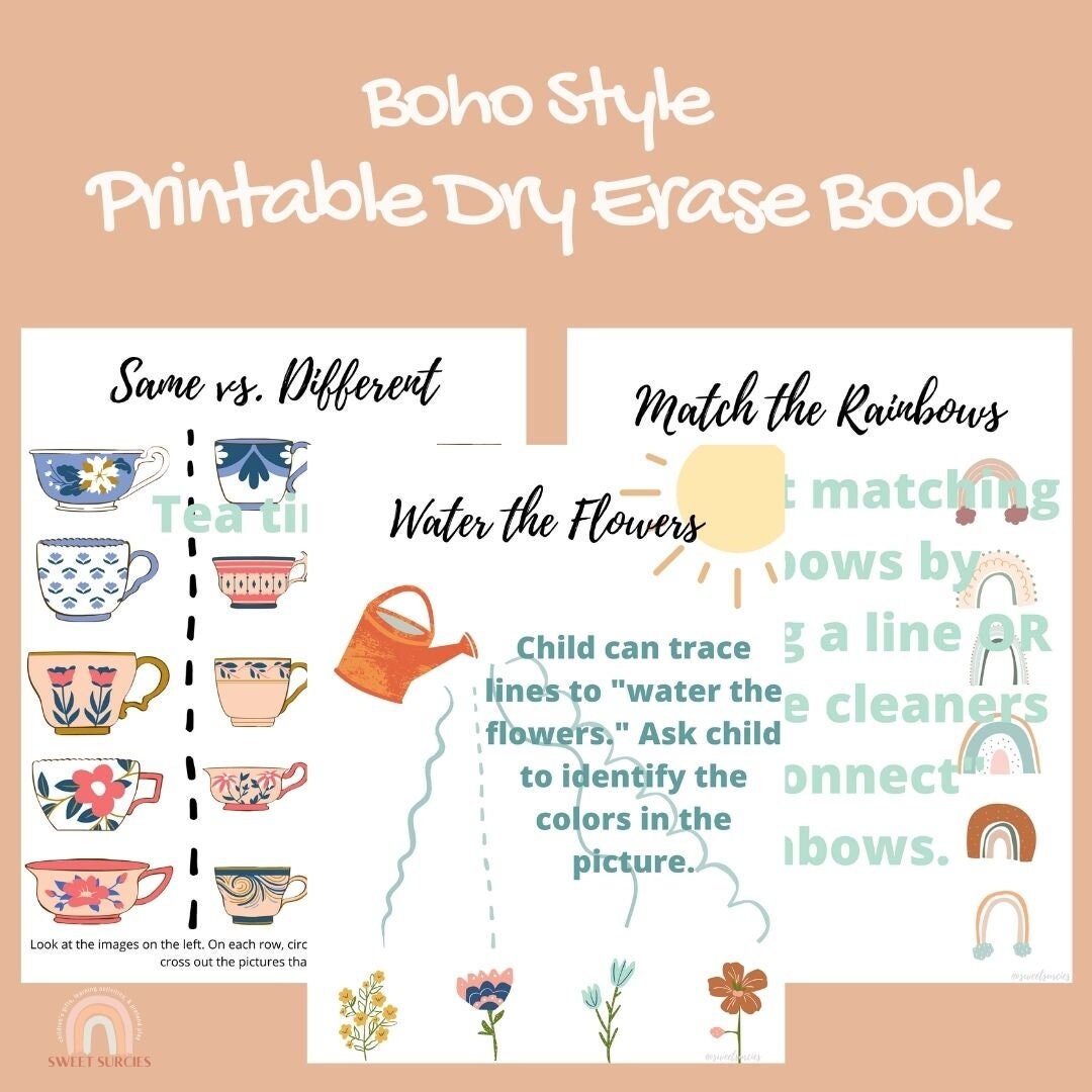 Homeschool Printables, Boho Montessori Dry Erase Book, Coloring Book ...