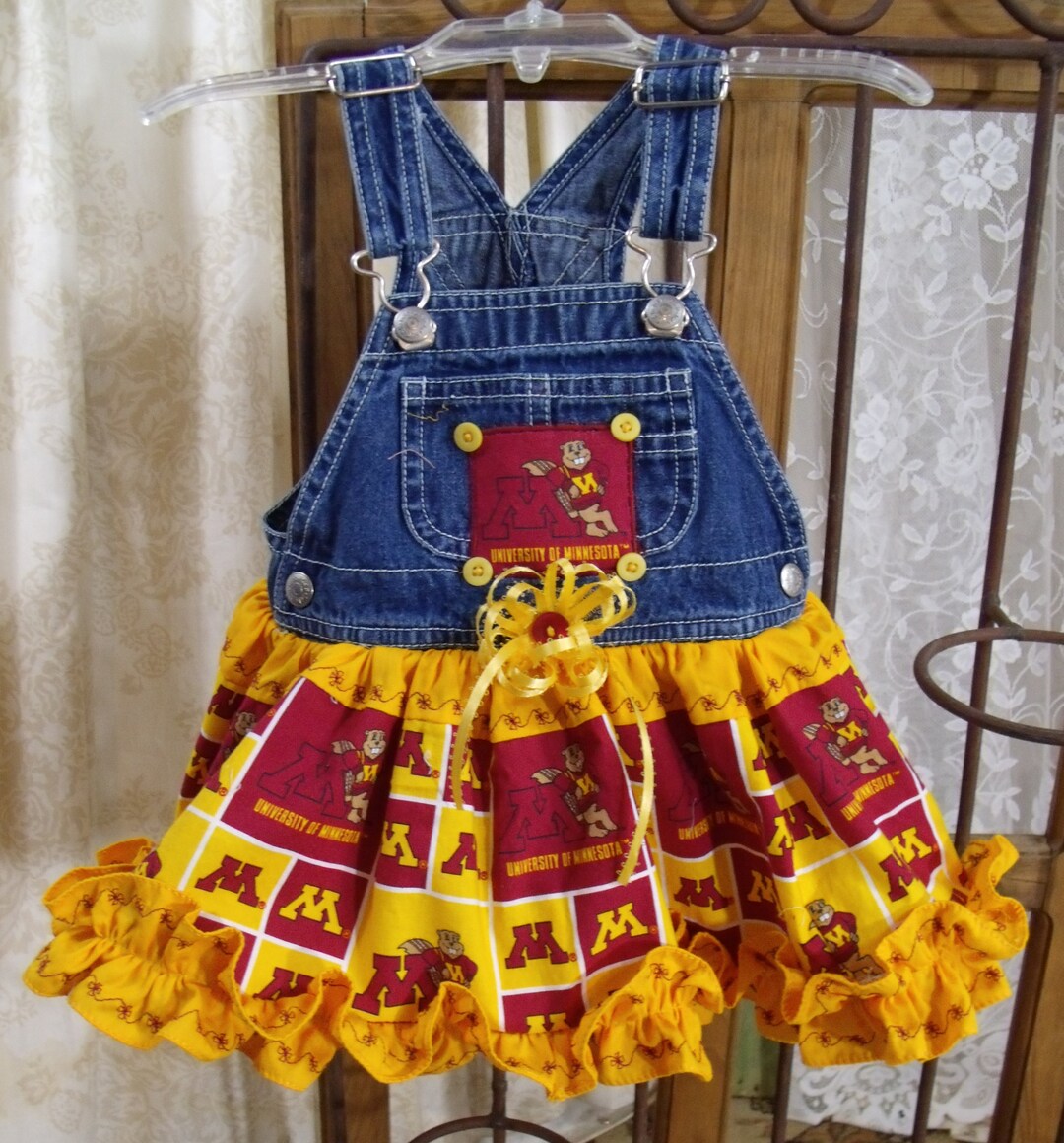Upcycled Overalls for Girls, Minnesota Golden Gophers, Size 6-9 Months ...