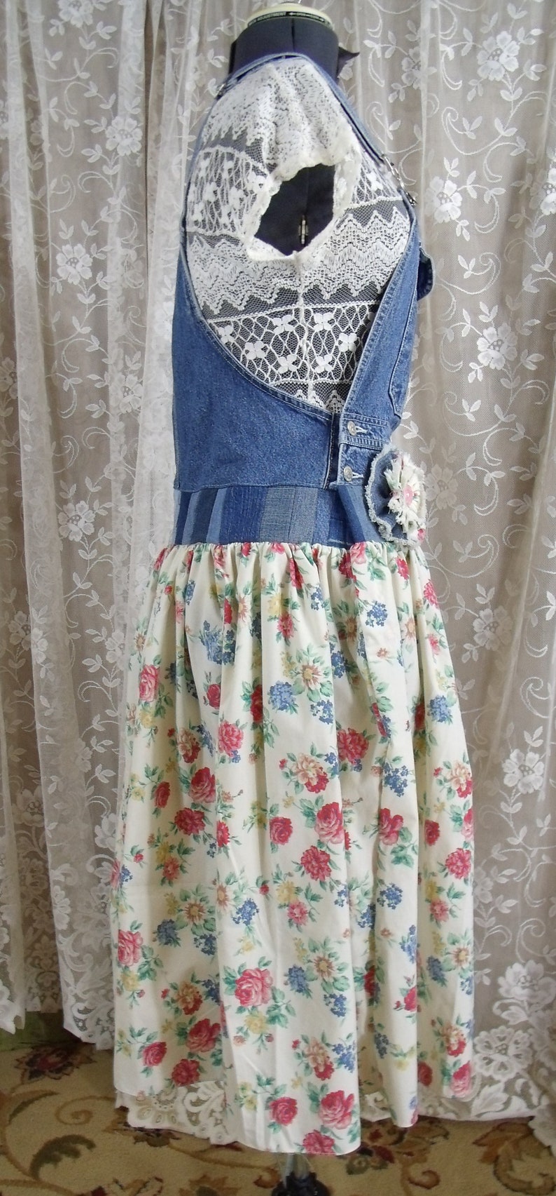 Upcycled Overalls From Recycled Denim and Vintage Bedsheets, Size S-M ...