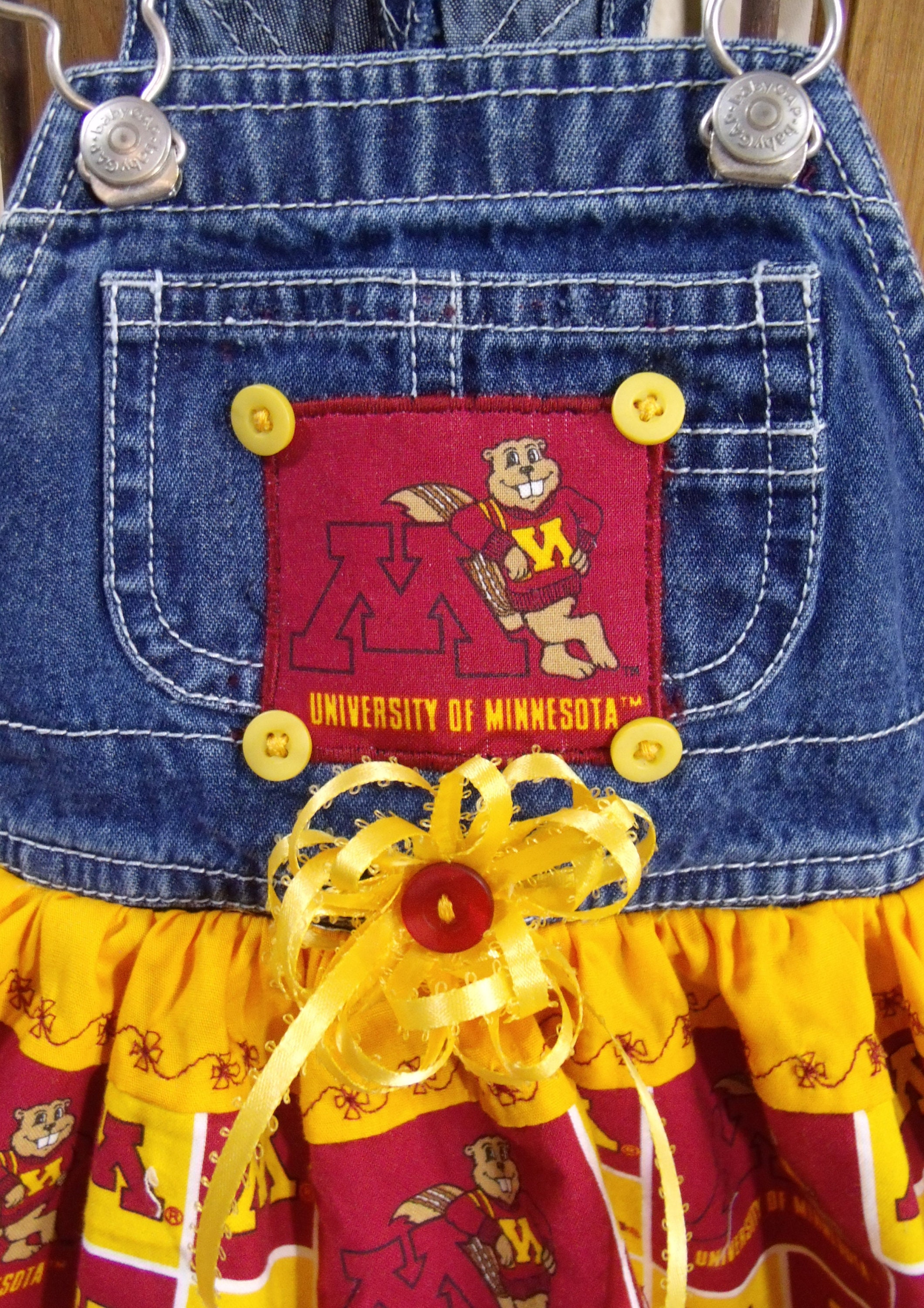 Upcycled Overalls for Girls, Minnesota Golden Gophers, Size 6-9 Months ...