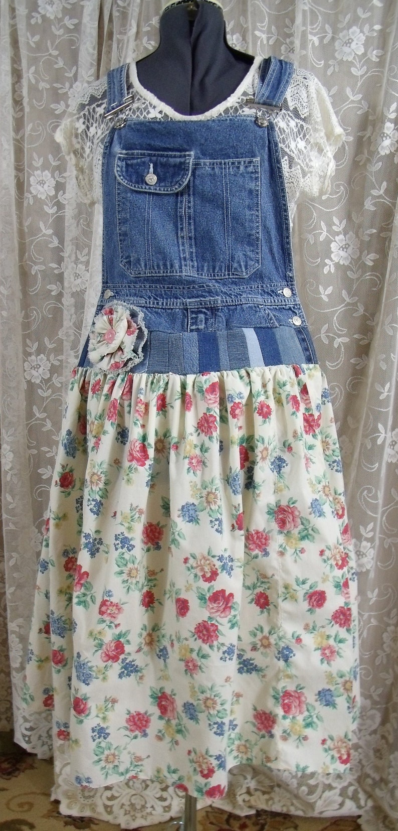Upcycled Overalls From Recycled Denim and Vintage Bedsheets, Size S-M ...