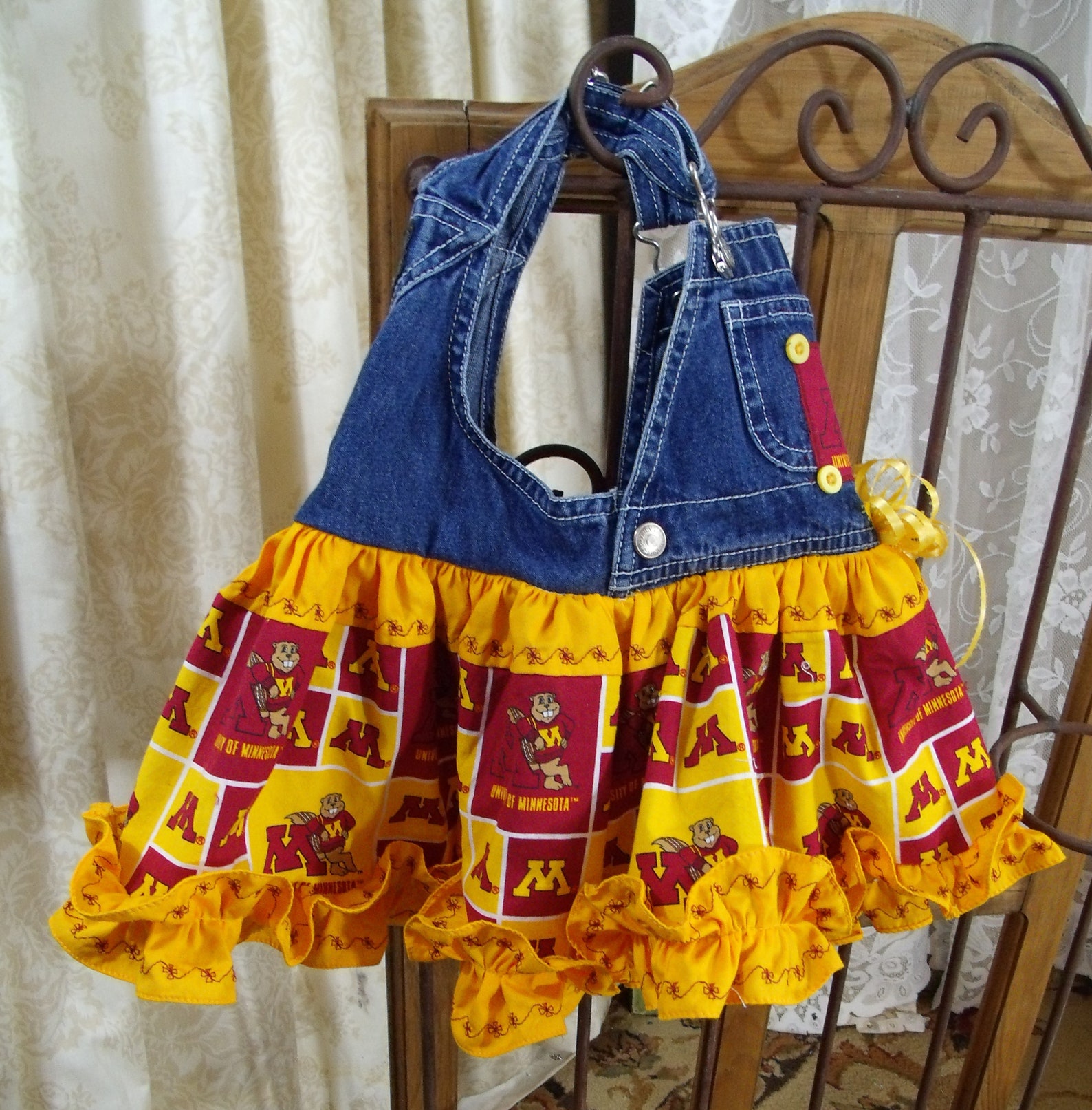 Upcycled Overalls for Girls, Minnesota Golden Gophers, Size 6-9 Months ...