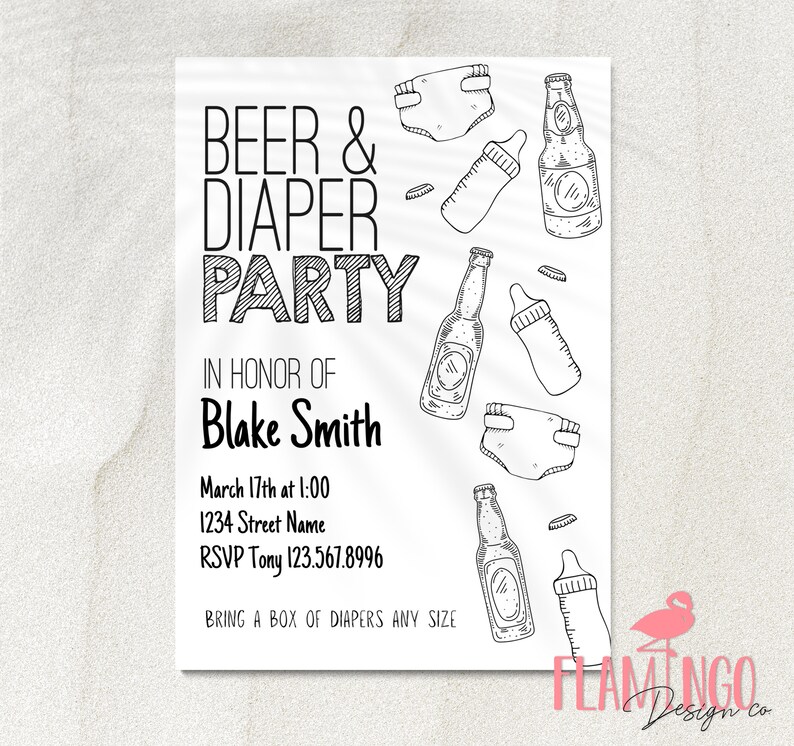 Beer & Diaper Party Invitation: Funny Baby Shower (DIY) - Etsy