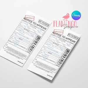 Funny Citation Birthday Invitation: Police Ticket, DIY Canva Template ...