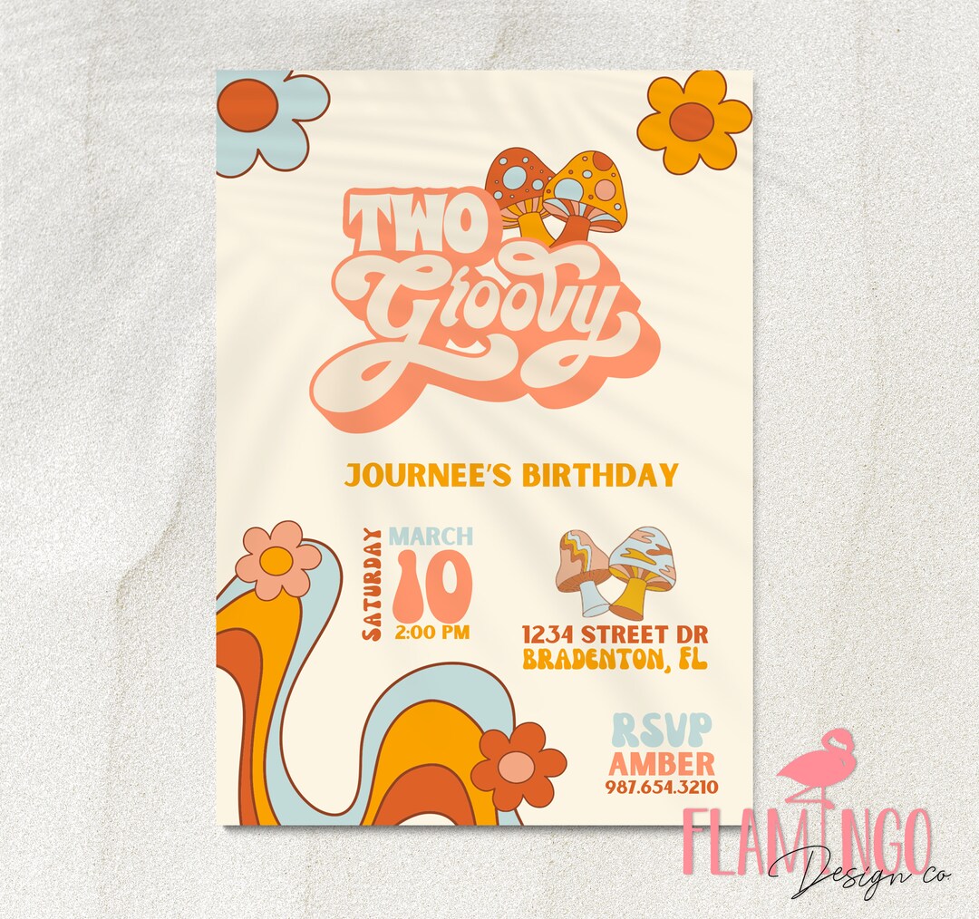 TWO Groovy - Two Groovy Invitation - Canva Invitation - 70s Birthday ...