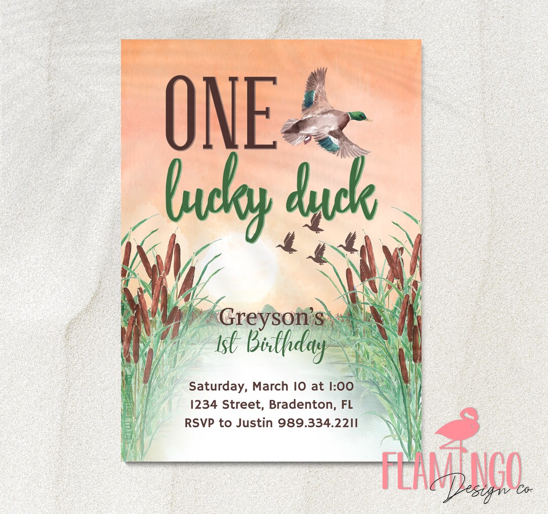 Duck Hunting 1st Birthday Invitation: One Lucky Duck, Edit in Canva ...