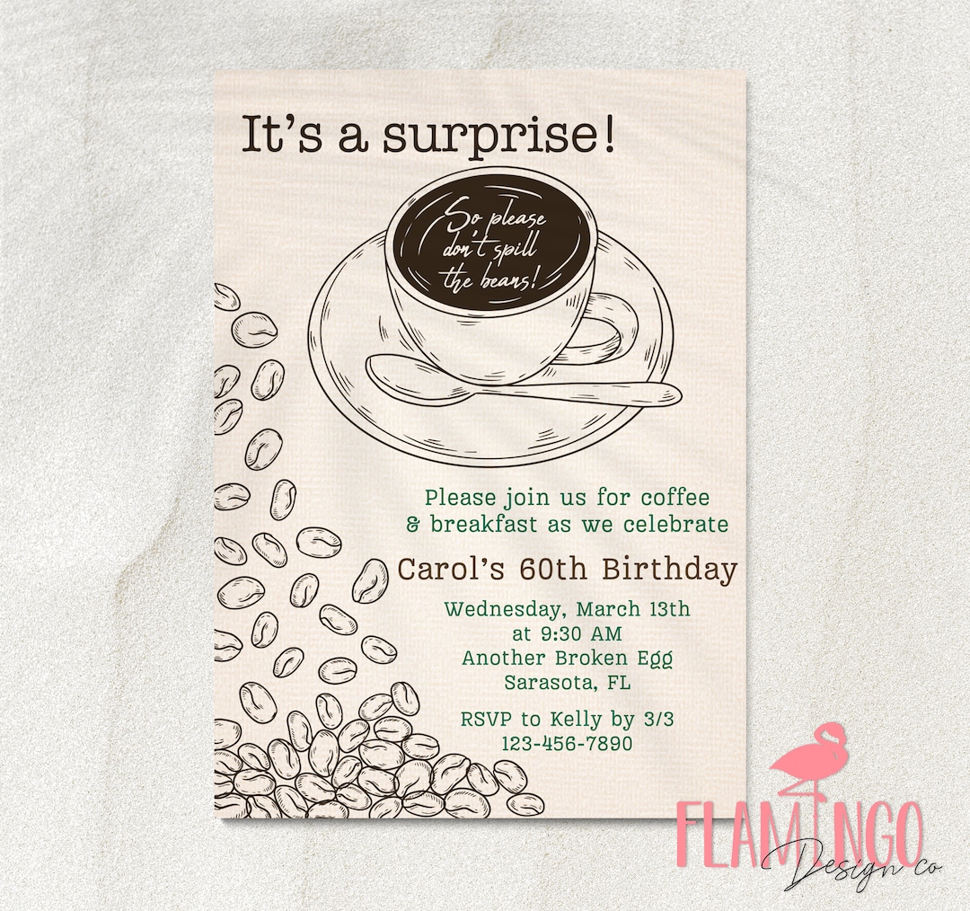 Coffee Birthday Invitation: Surprise Party, Cafe Theme (DIY Canva ...