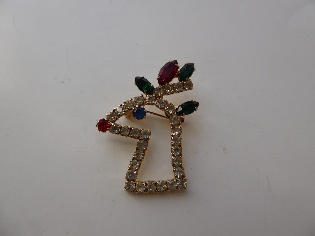 Vtg Rudolf the Red Nose Reindeer Rhinestone Brooch - Etsy