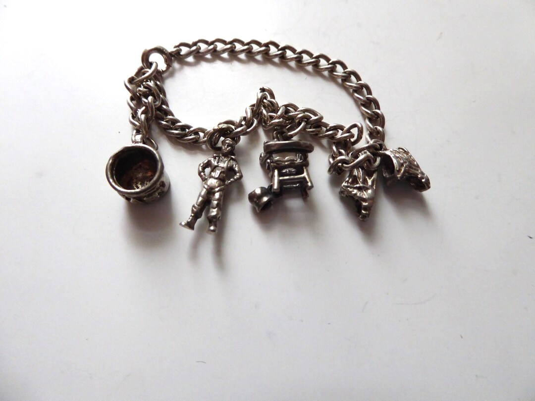 Vintage Cable Chain Sterling Silver Starter Charm Bracelet With 4 ...