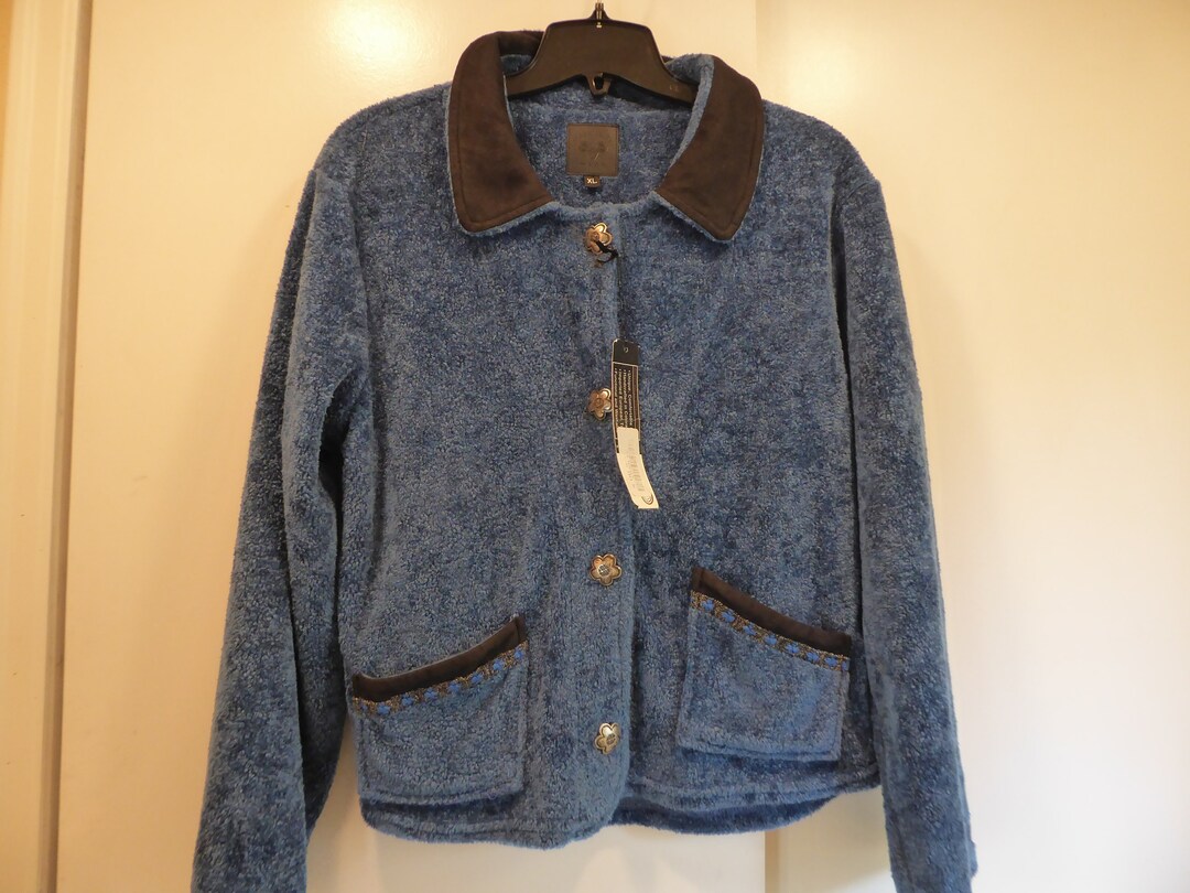 Vintage Wooly Bully Womens XL Brushed Fleece Cardigan Jacket Suede ...