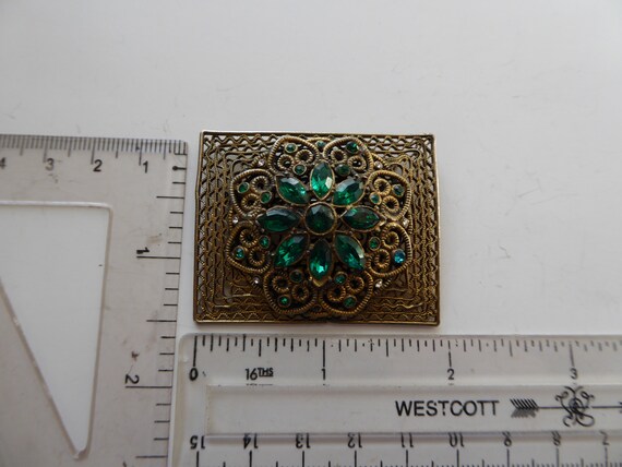 1950s Emerald Green Crystal Rhinestone Rectangle Gold… - Gem