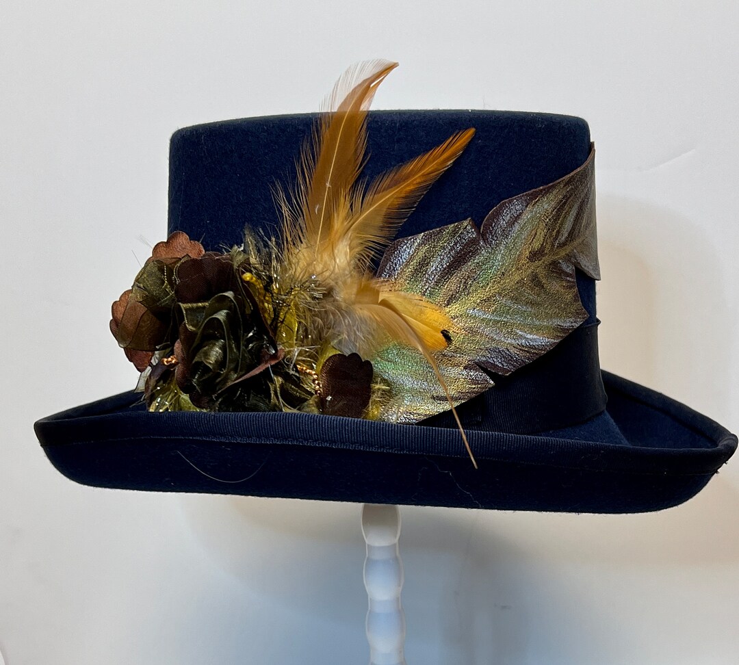 Navy Blue Top Hat, Stevie Nicks Style Hat, Trendy Hat, Boho Hat ...
