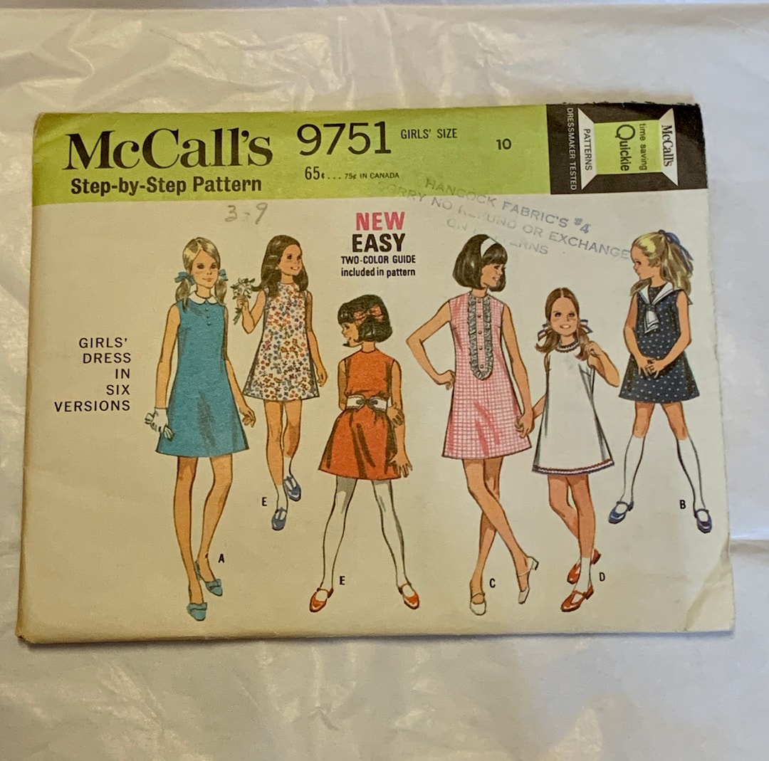 Vintage Sewing Pattern, Mcall's 9751, 1969 Sewing Pattern, Girls Size ...