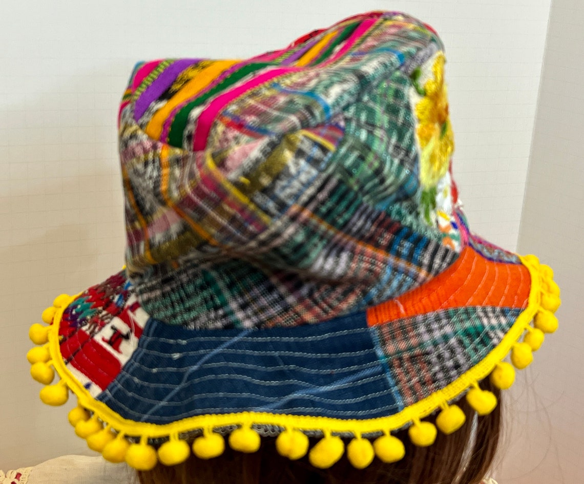 Patchwork Bucket or Top Hat, Boho Hat, Reclaimed Clothing Hat, Festival ...