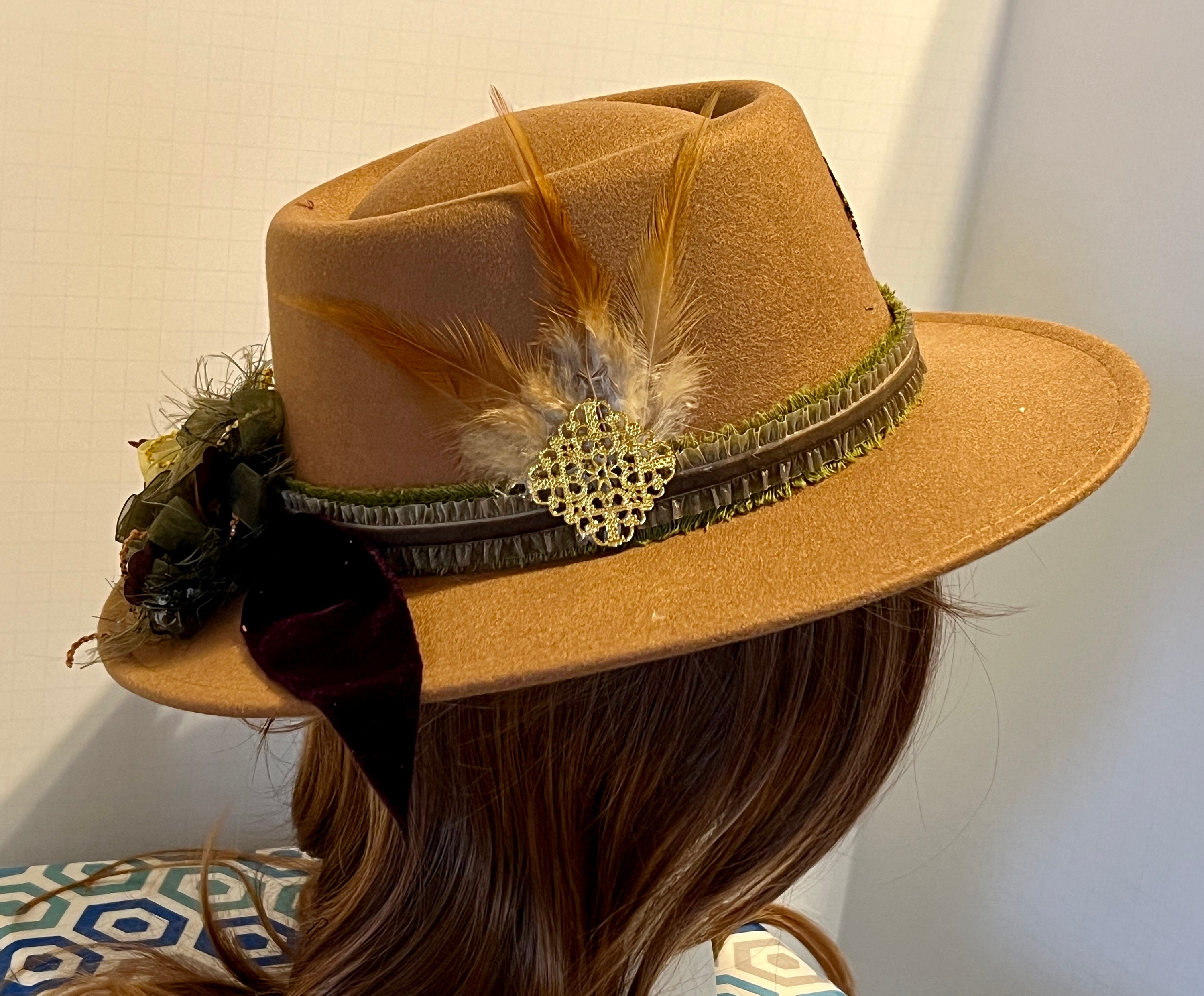 Copper Felt Hat, Trendy Hat,stevie Nicks Style Hat, Embellished Hat ...