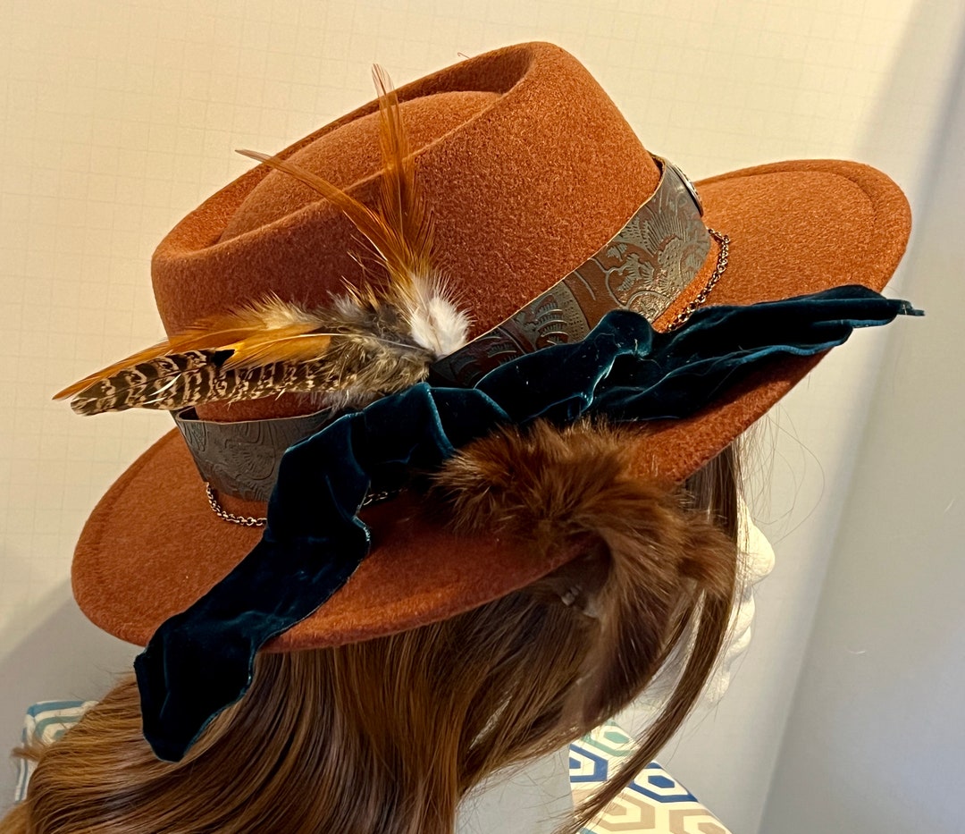 Rust Felt Hat for Ladies, Panama Hat, Ladies Hat, Western Hat, Trendy ...
