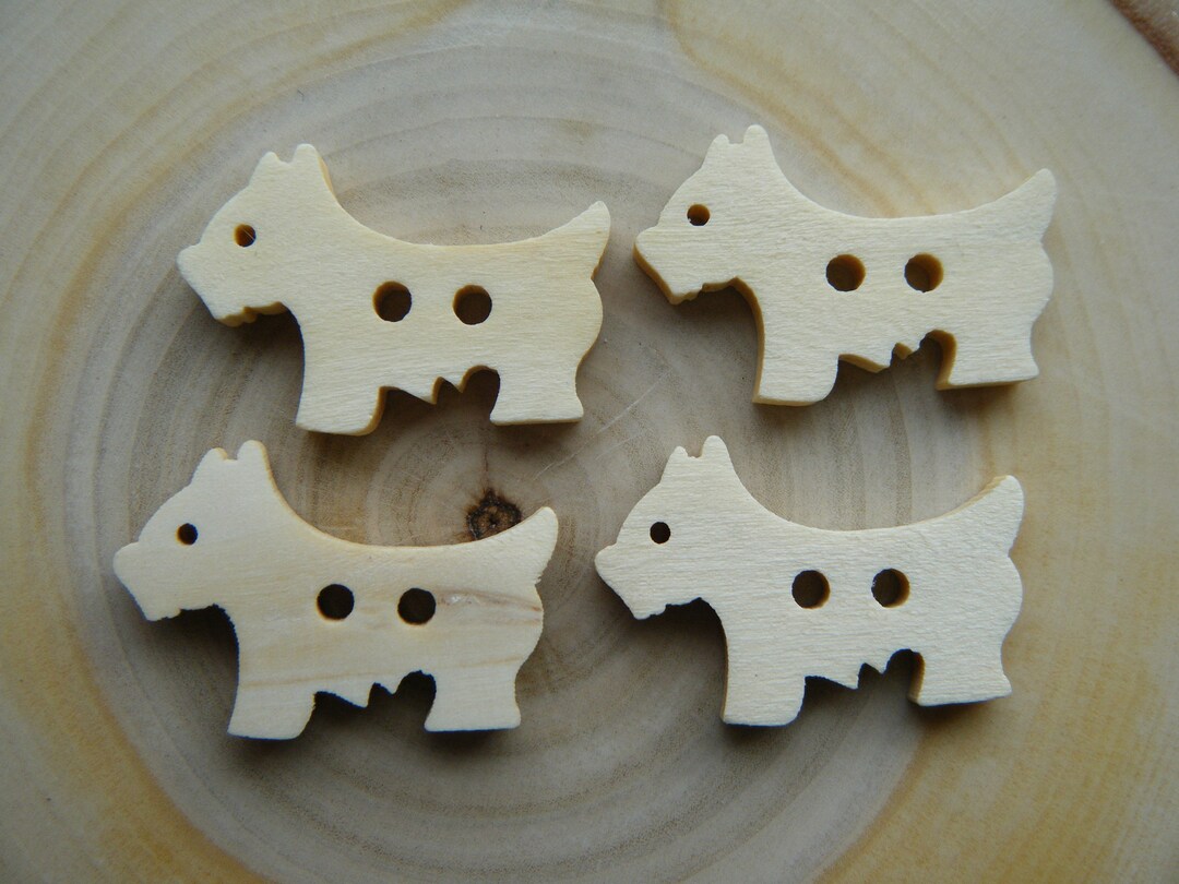 4 Dog Buttons, 24mm Wooden Scottie Dog Sewing Buttons, Unpainted ...