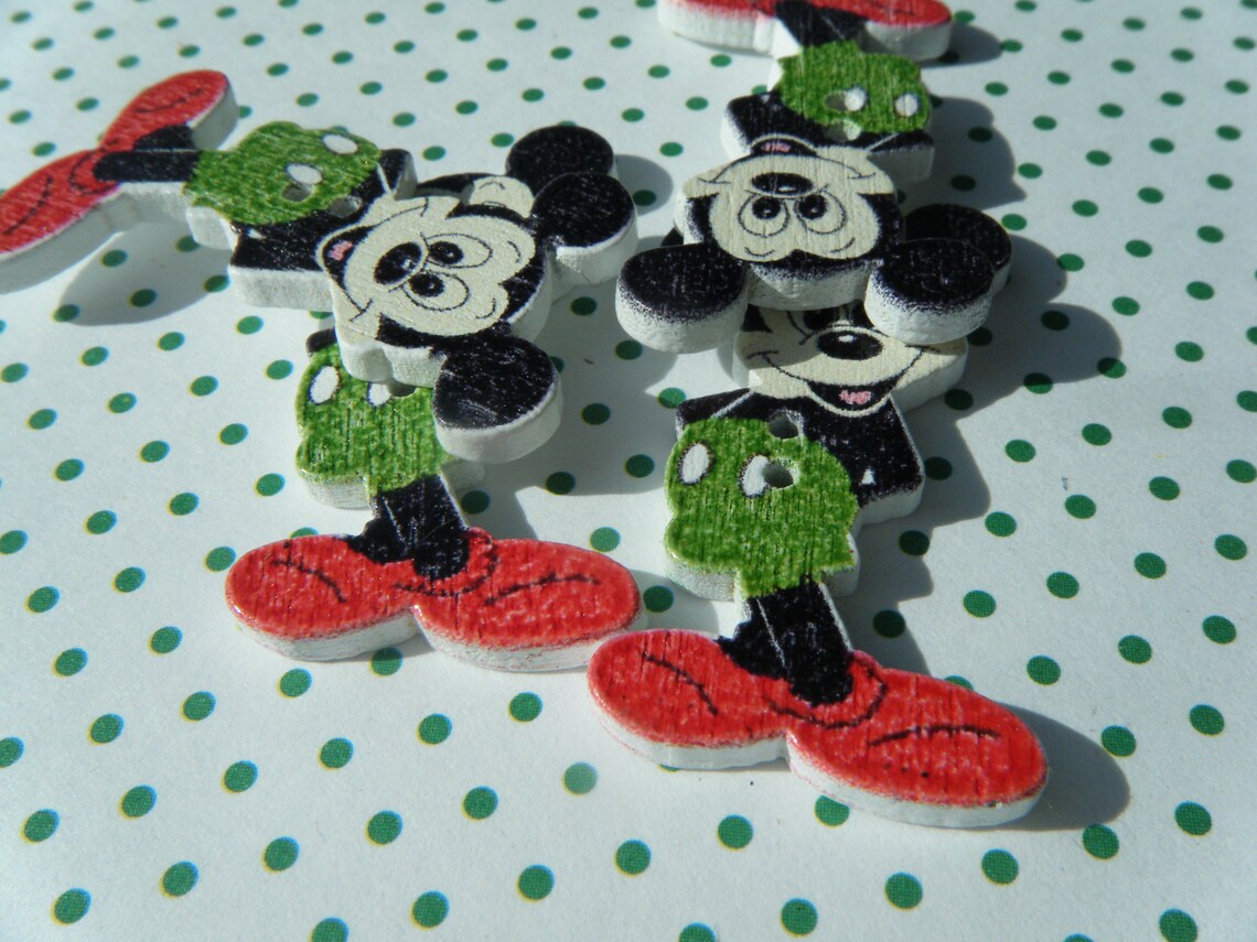 4 Mickey Buttons 35mm Wooden Mickey Mouse Button Large | Etsy
