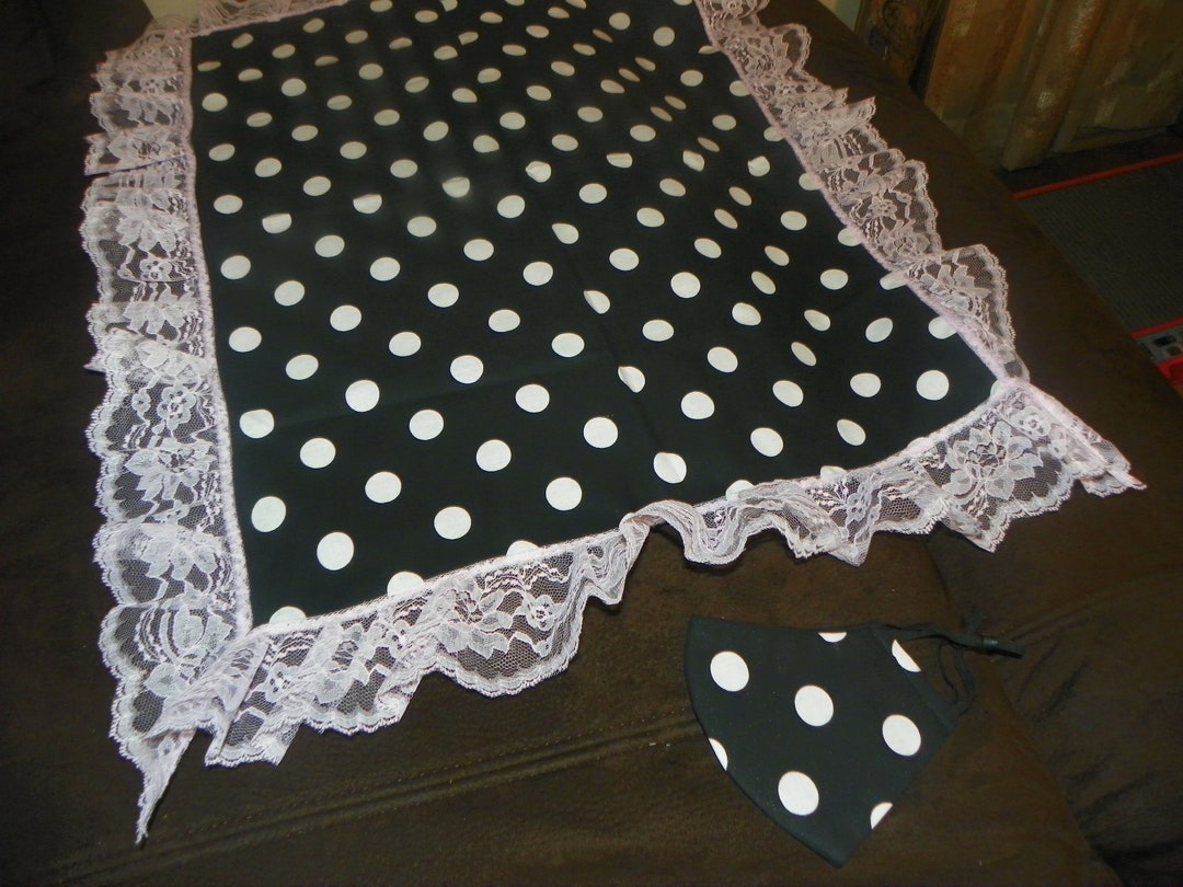 Handmade Black White Dots Design Ruffle Pink Lace Church Lap Scarf ...
